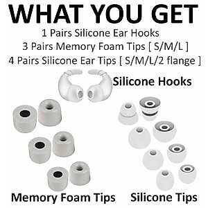 A-Focus [8 Pairs] WF-1000XM4 Ear Hooks Tips 【 Memory Foam & Silicone 】 Soft Replacement Comfortable Earbud Tips Wingtip Compatible with Sony WF-1000XM4 WF-1000XM3 WF-C500, 23515H Silver