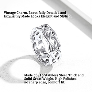 Bestyle Stainless Steel 7mm Wide Celtic Trinity Knot Eternity Wedding Engagement Band Ring, Solid Thick Irish Celtic Trinity Flower Finger Ring Stackable, Size 7