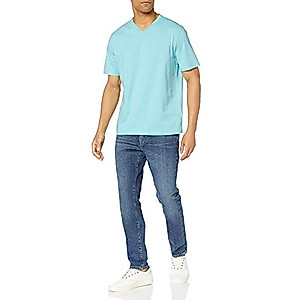 Amazon Essentials Men's Regular-Fit Short-Sleeve V-Neck T-Shirt, Pack of 2, Aqua Blue/White, XX-Large