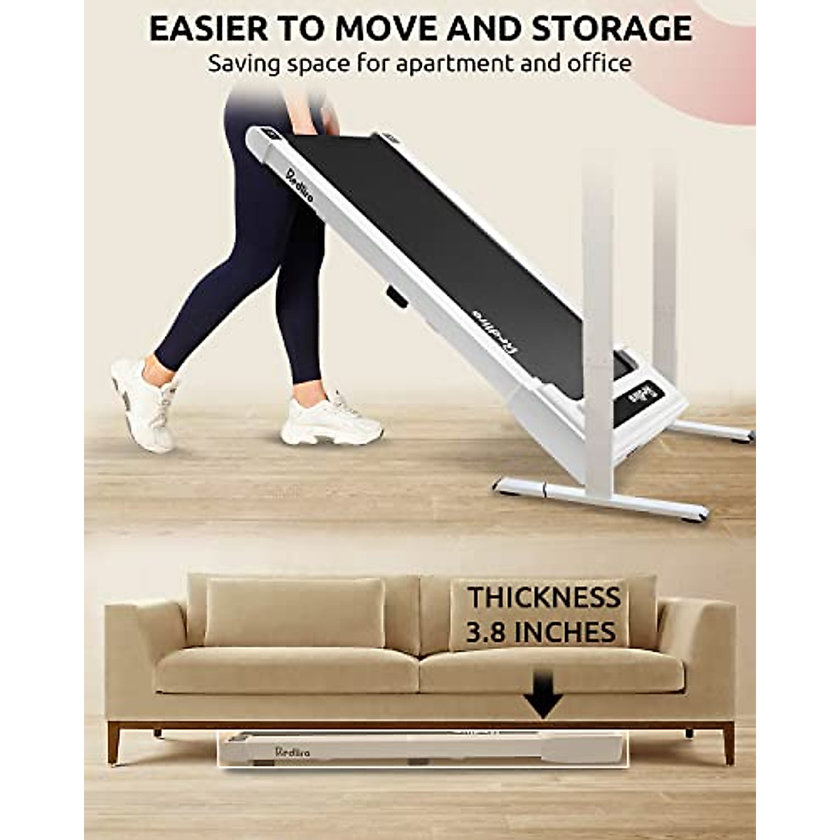 Redliro Walking Pad Treadmill Under Desk, Portable Mini Treadmill with Remote Control, Bluetooth, 265lbs Max Weight, Installation-Free Jogging Machine for Home/Office