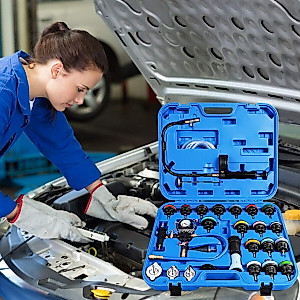 Goplus 28-Piece Universal Radiator Pressure Tester, Vacuum Type Cooling System Tool Kit w/Carrying Case (Blue Case)