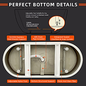 ZUAGCO Free Standing Tub 59" Curve Shape Acrylic Freestanding Bathtub Adjustable Modern Soaking Tub with Integrated Slotted Overflow and Removable Pop-up Drain Anti-clogging Glossy White 59"x30"