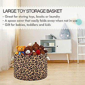 Kigai Leopard Animal Print Cotton Rope Basket Large Collapsible Baby Laundry Basket Blanket Basket Kid's Toy Storage Basket Organizer for Nursery Bedroom Home Decor