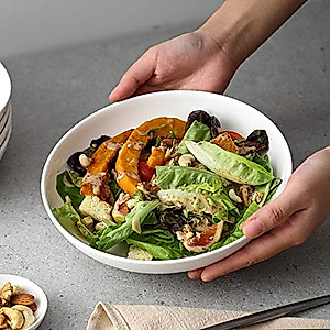 DOWAN Pasta Bowls 32oz, Large Salad Bowls, White Pasta Bowl Set of 6, Porcelain Fruit Bowl Plates, 8.5 inch Wide Shallow Plates, for Bread Meal Prep Bowls