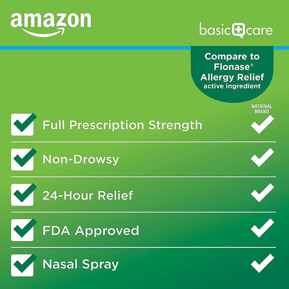 Amazon Basic Care 24-Hour Allergy Relief Nasal Spray, Fluticasone Propionate (Glucocorticoid) 50 mcg, Full Prescription Strength, Non-Drowsy, 0.62 fl oz (Pack of 3)