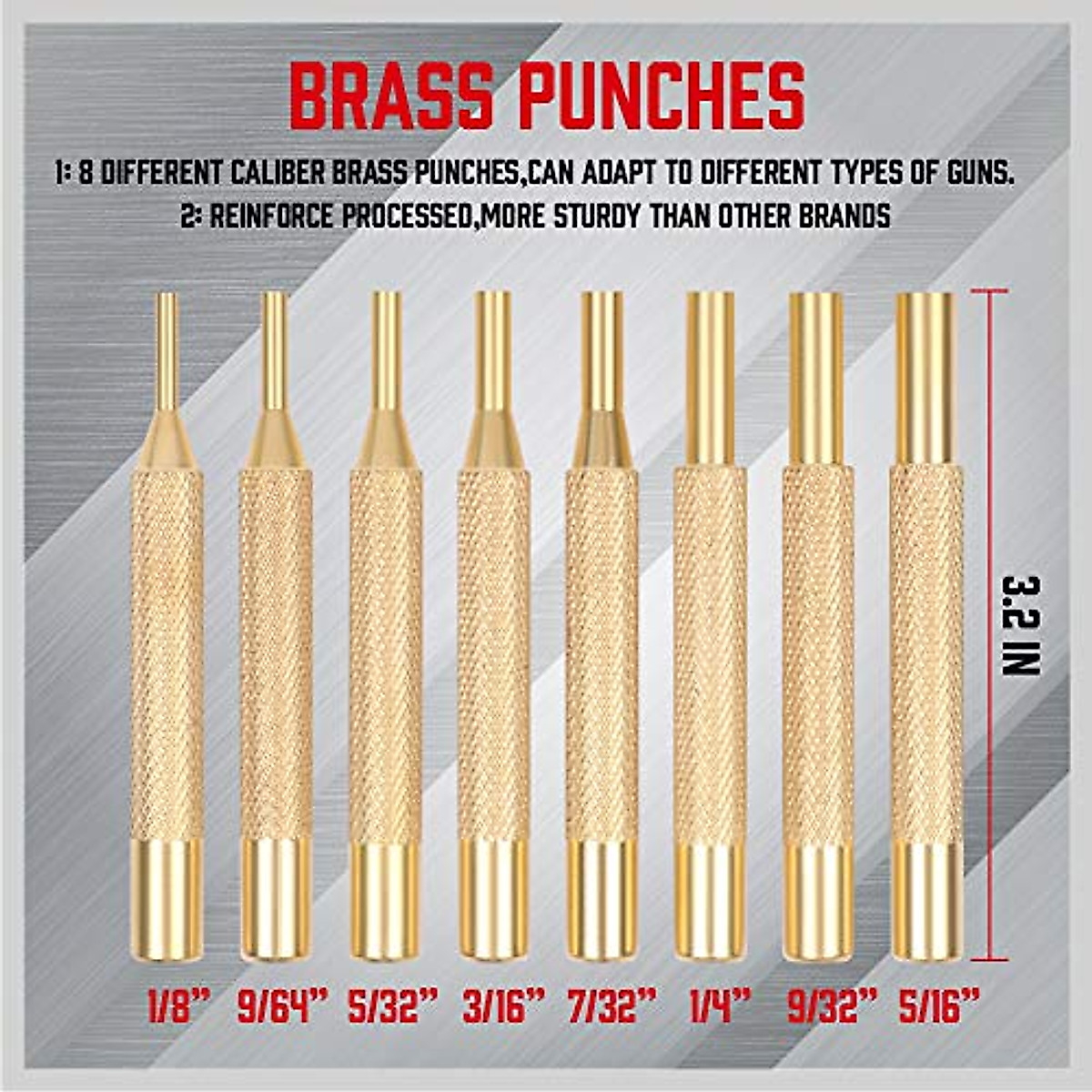 SEDY 18-Pieces Roll Pin Punch Set, Roll Pin Starter Punch, Brass, Steel, Plastic Punches & Brass/Polymer Hammer. Red Storage Carring Case provided