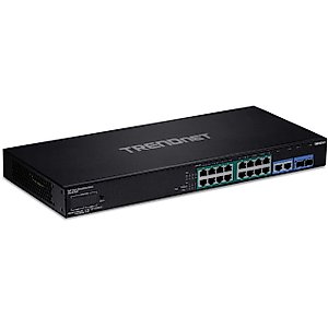 TRENDnet 18-Port Gigabit PoE+ Smart Surveillance Switch, TPE-3018LS, 16 x Gigabit PoE+ Ports, 2 x Gigabit Ports, 2 x SFP Slots, 220W PoE Budget, Managed Switch, Extend PoE+ up to 200m (656 ft)