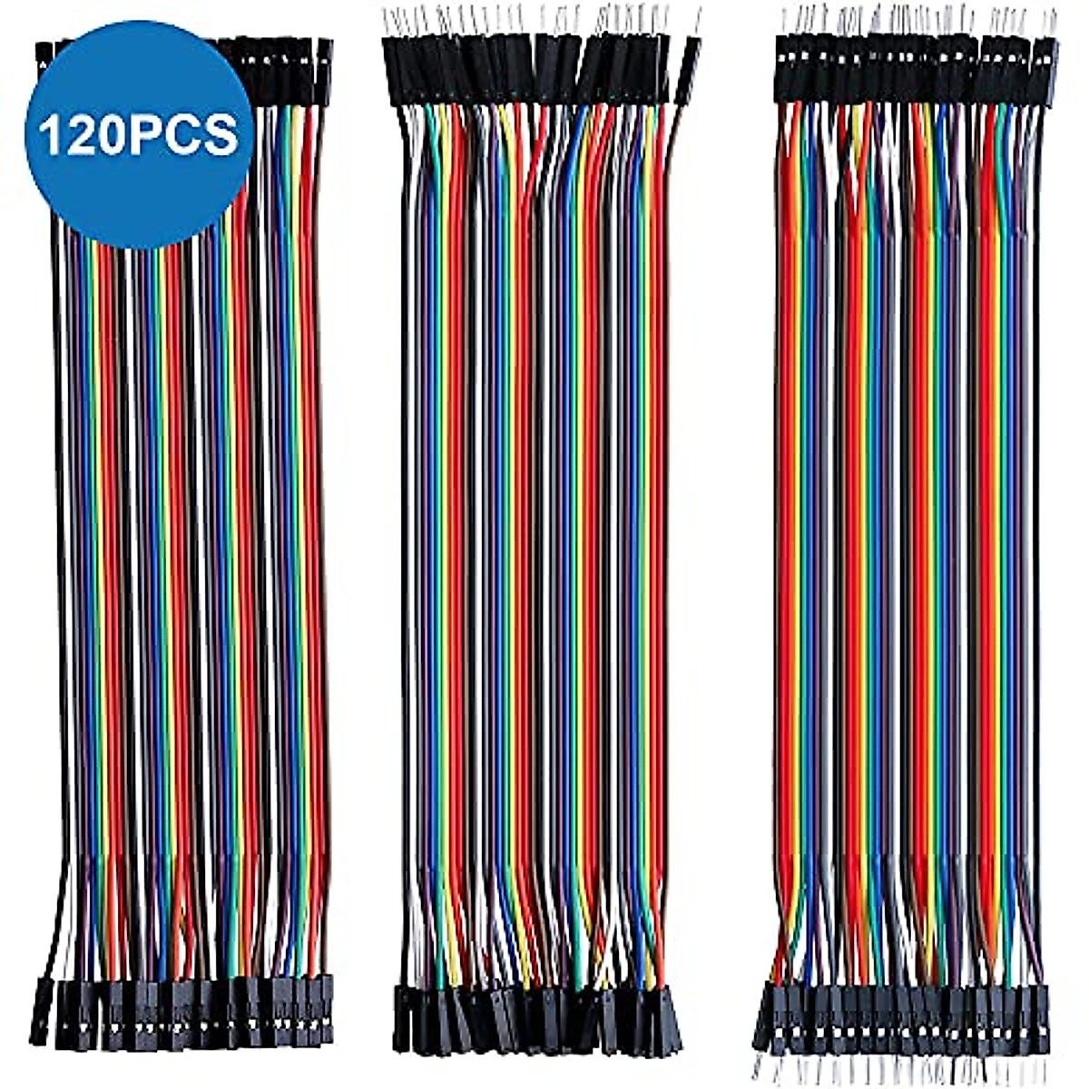 MMOBIEL 120 Pcs Multicolored Dupont Breadboard Jumper Wires 40-pin M/F, M/M, F/F Ribbon Cables Kit Compatible with DIY Arduino, Raspberry Pi 2 3 4 Projects, Length 20cm / 8 Inch