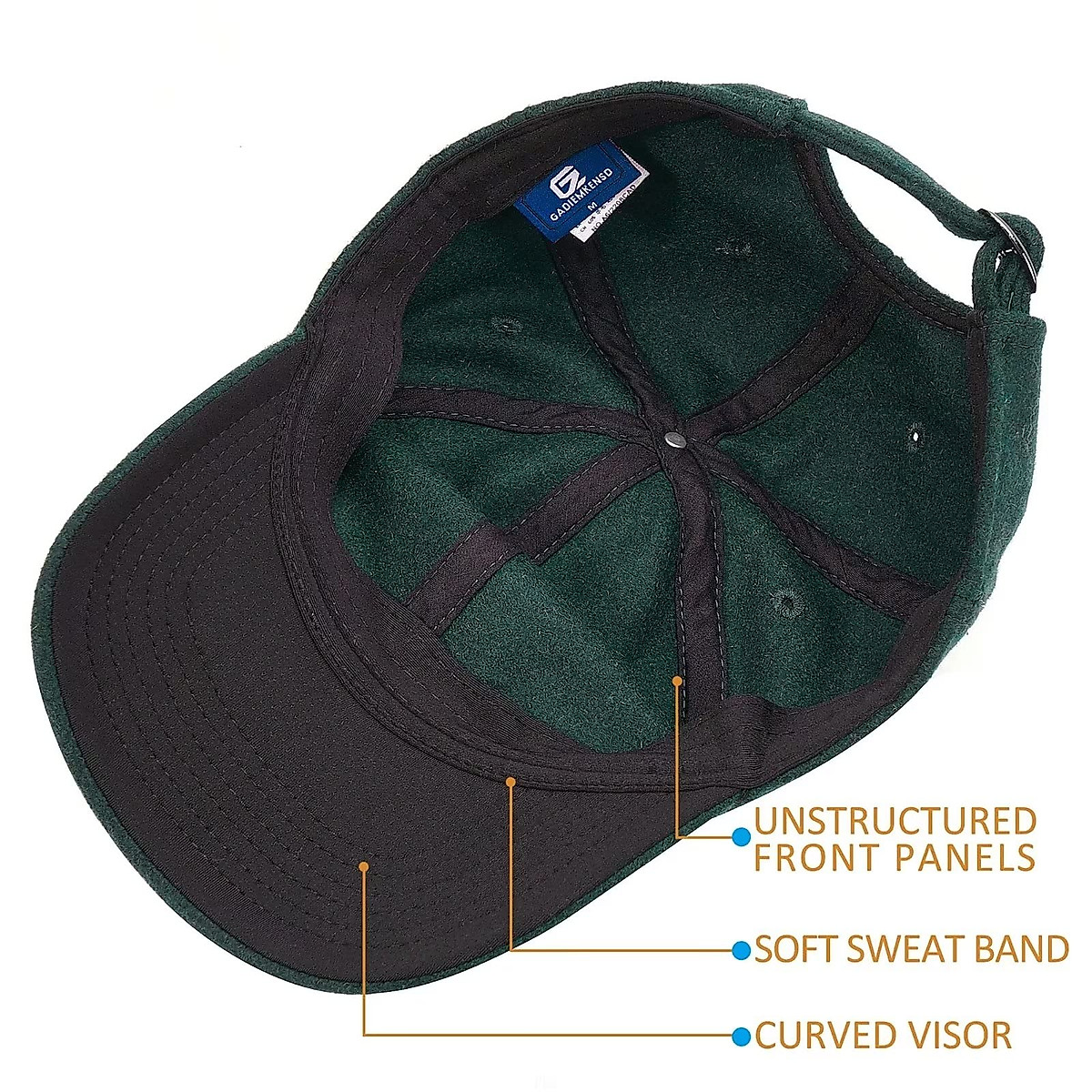 GADIEMKENSD Winter Baseball Caps Unstructured Wool Dad Hat Warm Trucker Hats Work Cap Workout Thick for Mens Womens 7 1/8-7 1/2 Blackish Green