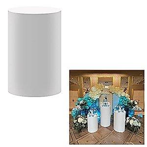 HUAYI White Pedestal Cover for Birthday Babyshower Party Prop Wedding Bridal Shower Graduation Cylinder Cover Communion Baptism Photography Decoration Elastic Fabric Circle Plinth Cover Dia40 H90