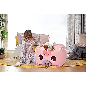 Aubliss Unicorn Stuffed Animal Storage Bean Bag Chair for Kids, Velvet Extra Soft Beanbag Chairs Cover, X-Large Stuffable Zipper Bean Bag for Organizing Plush Toys Girls Bedroom Decor, Pink