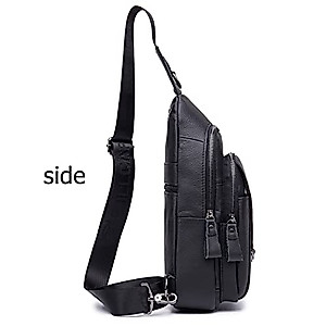 BULLCAPTAIN Genuine Leather Men Sling Crossbody Bag Backpack Outdoor Hiking Travel Chest Bag Daypack (Black)