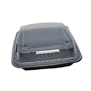 DHG PROFESSIONAL 8" x 8" x 3", 1 Compartment Tray with Translucent Vented Lid. Combo Pack (Tray and Lid). Pebble (150 Pack 1-Compartment)
