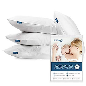 Waterproof Pillow Protector Standard Size Zippered 4 Pack 20 x 26 inch White Pillow Protector Feather Proof Pillow Covers Encasement Pillow Case White