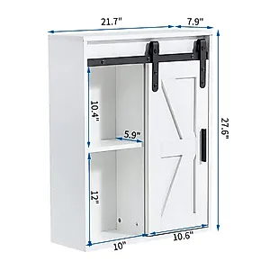 TINGSING Farmhouse Wood Wall-Mounted Bathroom Cabinet, 5-Layer Toilet Storage Cabinet, Multifunctional Cabinet with Sliding Barn Door, Perfect for Dining, Living Room, Bathroom, Kitchen (White)