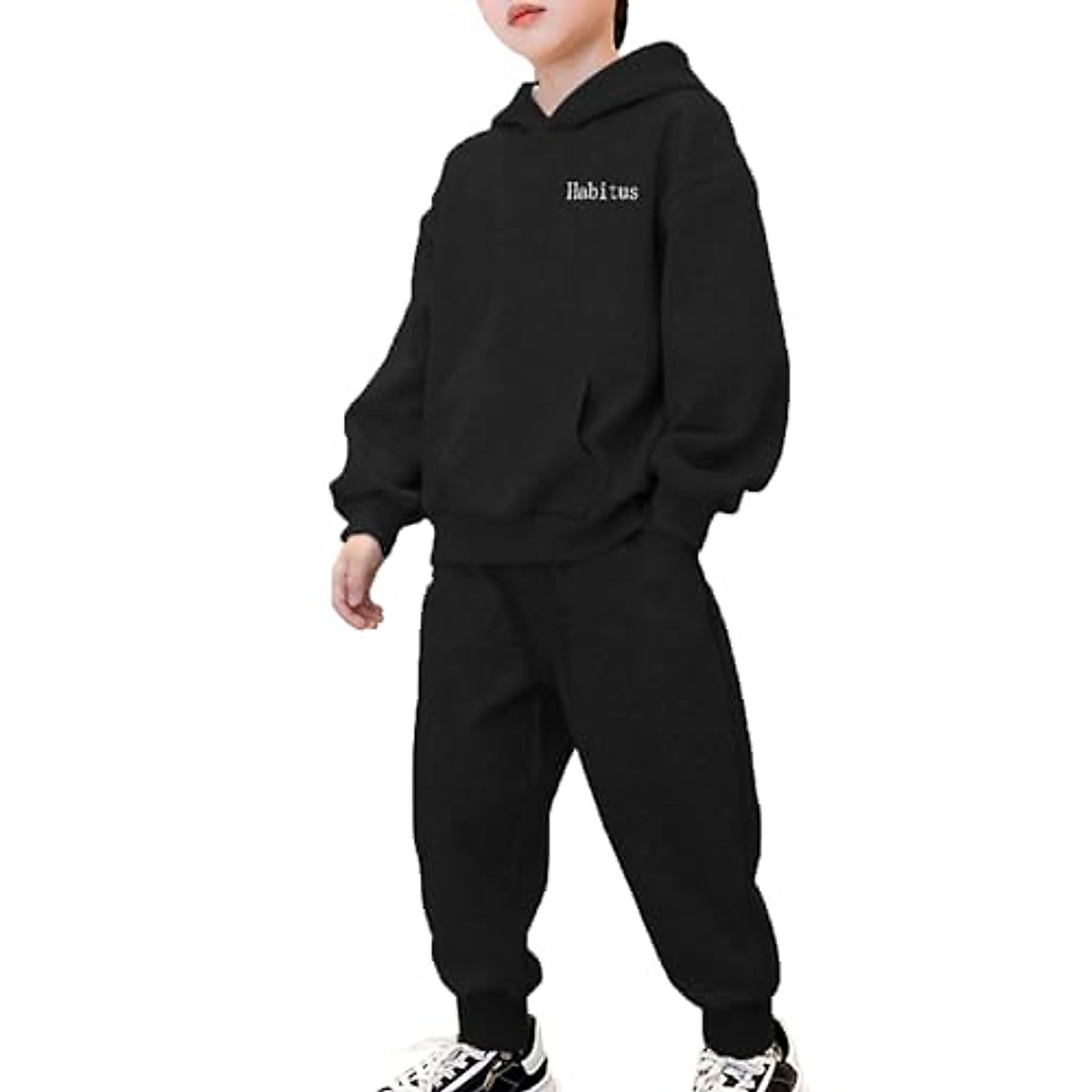Doomiva Boys Athletic Sweatshirt Hoodie Tracksuit Kids Hooded Tee Shirts and Running Pants Sweatpants with Pockets Set Black 7-8 Years