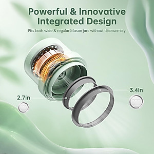 Electric Mason Jar Vacuum Sealer, Upgraded Smart Integrated Design Vacuum Sealer Kit, Auto Stop 1800mAh Rechargeable Vacuum Sealer with Regular and Wide Mouth Mason Jar Lids for Food Storage