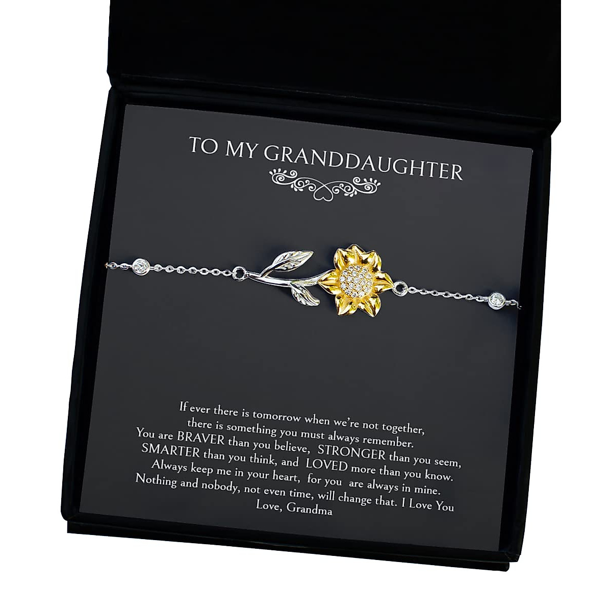 Granddaughter Bracelet From Grandma, .925 Sterling Silver Bracelet with 14k Gold Sunflower Charm Jewelry, Granddaughter Gifts From Grandma For Birthday, Valentine's Day, Graduation