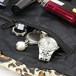 Lay-n-Go Cosmo Drawstring Cosmetic & Makeup Bag Organizer - Portable Drawstring Makeup Bag w/Zipper Pocket, Makeup Loops & More - Durable, Machine Washable Makeup Bag for Travel (22”, Leopard)