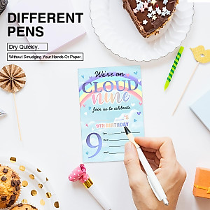 EUDOSI Rainbow Cloud 9th Birthday Party Invitations Supplies Fill-In Set of 20 with Envelopes Watercolor Cloud 9th Birthday Bash Invites Cards, Double Sided