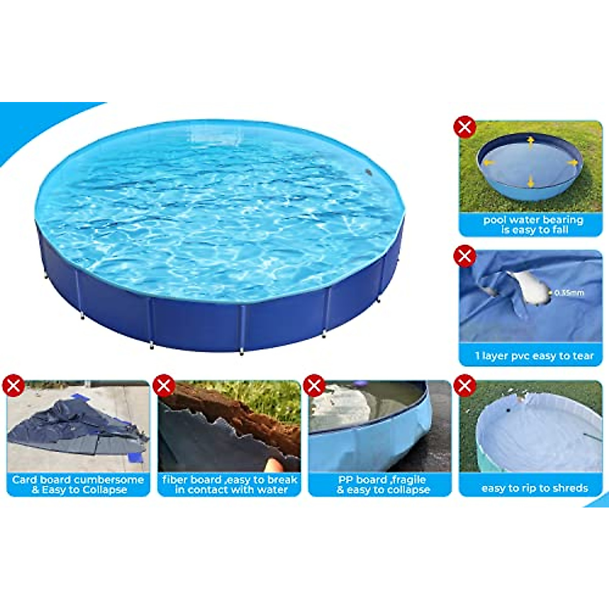 MINK Dog Pools for Large Dogs 63“x12,Durable Puncture-Resistant and Kiddie Pool Hard Plastic - The Dog Bathtub is Constructed with Super Durable 3 Layers Laminated PVC for Long Lasting (XXL-63“x12)