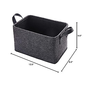 Collapsible Storage Basket with Carry Handles Felt Fabric Storage Bin Durable Organizer for Gift Toys Shoes Clothes Towels Nursery Home Laundry Office Decorative Organizing Box(Dark grey)