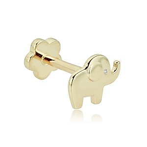 AVORA 14K Yellow Gold Simulated Diamond CZ Elephant Cartilage Piercing Flat Back Earring Body Jewelry (18 Gauge)