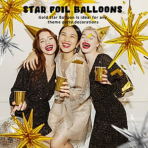 9 Pcs Gold Star Foil Balloons, Huge 4D Explosion Star Aluminum Foil Mylar Balloons, 22 inch Gold star Balloon for Birthday, Baby shower, Wedding, Graduation Decorations Supplies