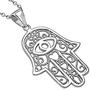 My Daily Styles 925 Sterling Silver Large Filigree Womens Evil Eye Hamsa Love Heart Pendant Necklace