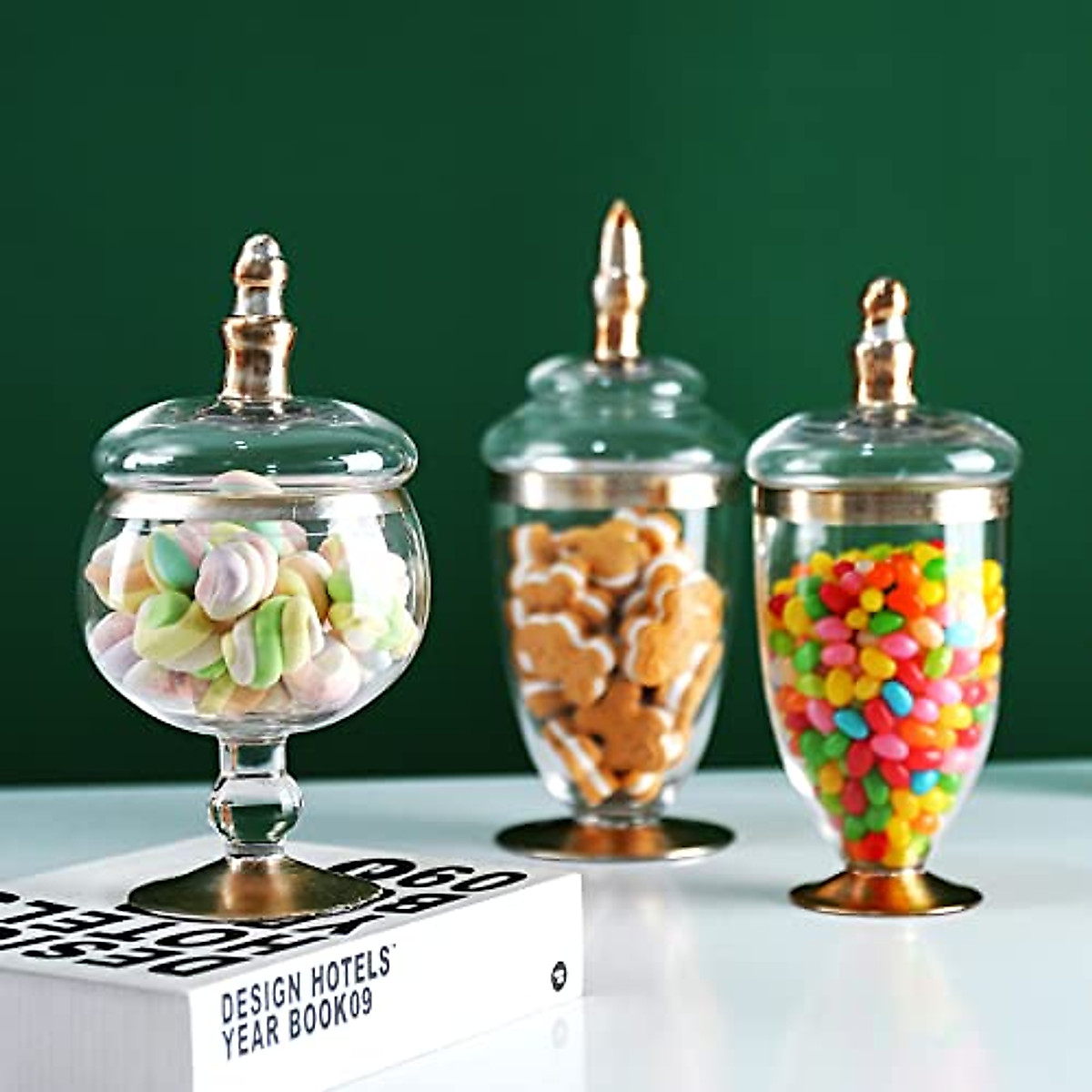 Set of 3 Clear Glass Apothecary Jars with Lids, Bathroom Canisters, Vanity Organizers, Candy Buffet, Wedding Display