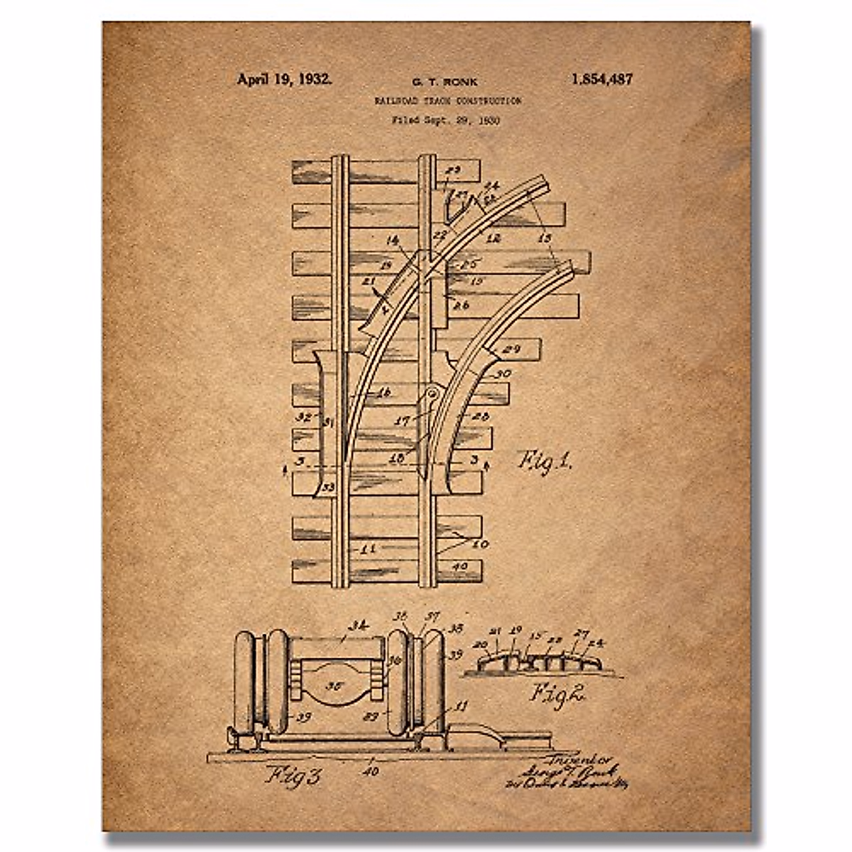 Railroad Train Patent Prints - Set of 6 (8 inches x 10 inches) Photos Locomotive Railway