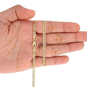 Nuragold 14k Yellow Gold 4mm Solid Cuban Curb Link Chain Pendant Necklace, Mens Womens Jewelry 16" 18" 20" 22" 24" 26" 28" 30"