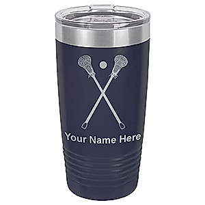LaserGram 20oz Vacuum Insulated Tumbler Mug, Lacrosse Sticks, Personalized Engraving Included (Navy Blue)