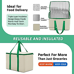 DAREKUKU 3 Pack Reusable Grocery Bags, Foldable Washable Insulated Shopping Bags For Groceries With Reinforced Bottom & Handles (2 Grocery Tote Bags + 1 Insulated Cooler Bag)