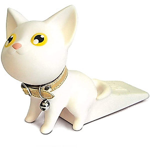 Bamboo's Grocery Cute Cat Door Stopper,Works on All Surfaces, Non Scratching, Strong Grip (White)