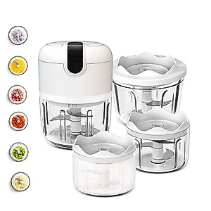 DISXENT White 3 CUP Cordless Mini Food Chopper,Small Food Processor Mini for Garlic,Nut,Meat(100+250+350ML), CQ3654