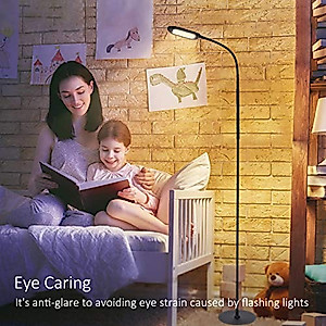 Tomshine Floor Lamp, Touch LED Floor Lamp 1500LM Stepless Dimming with Remote Control, 4 Colors Temperatures Standing Lamp with Gooseneck for Living Room Bedroom Office Reading