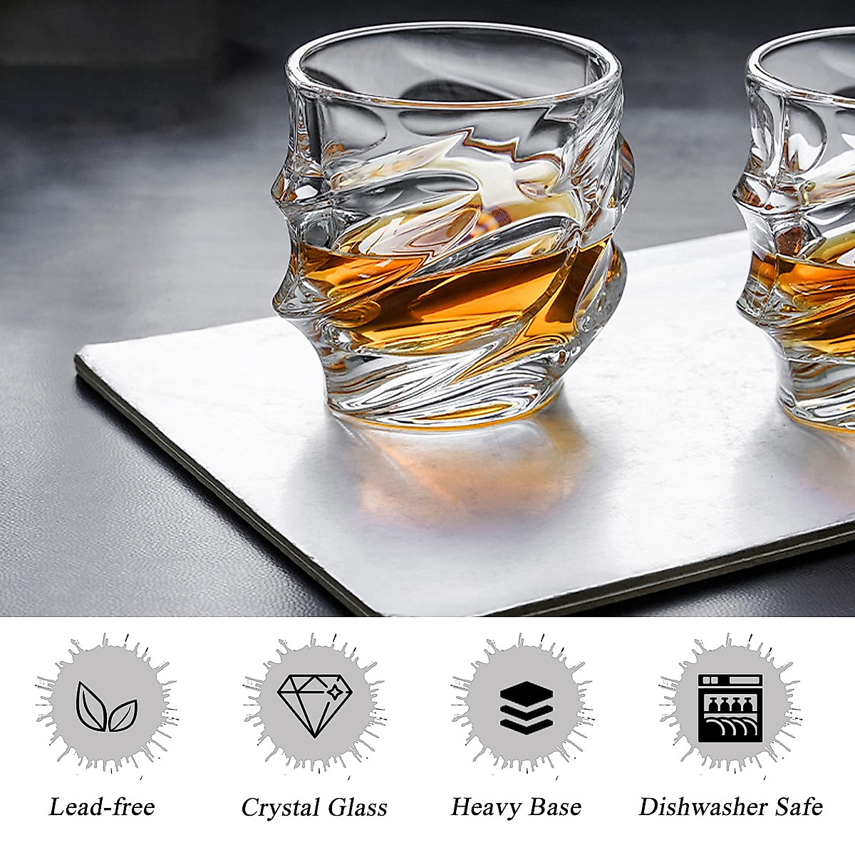 Unique Whiskey Glasses - Set of 8 Old Fashioned Tumblers - 11oz Elegant Crystal Rocks Glasses fits Home Bar - Dishwasher Safe - Whiskey Gifts for Men, Hunband, Dad