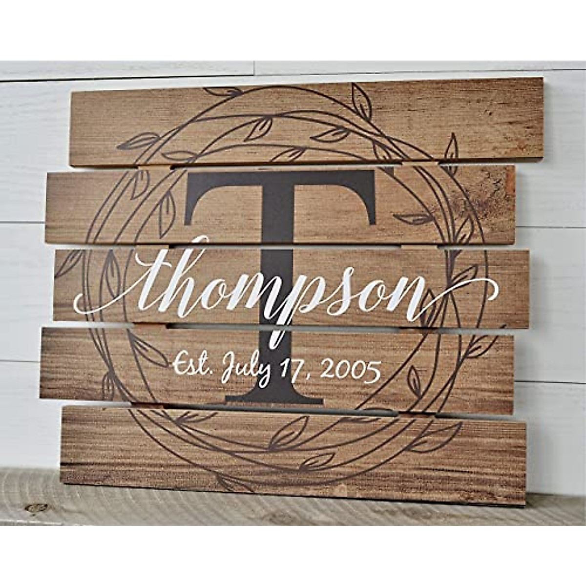 Personalized Printed Wood Family Name Sign With Rustic Pallet Monogram 15x18