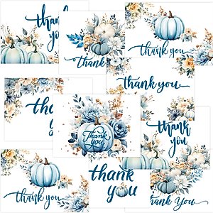 Fancy Land Thanksgiving Thank You Cards Pumpkin Fall Baby Shower Thank You Note Cards Floral Watercolor Autumn Leaves Cards with Envelopes for Autumn Wedding Supplies 12 Pcs