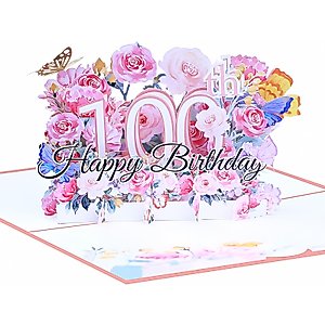 NAVWOD Happy 100th Birthday Card, 100th Birthday Cards for Women, 100th Birthday Gifts for Women, Happy Birthday Card, Pop Up Cards, Pop Up Cards Flowers for Women with Note.