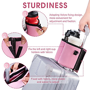 Luggage Cup Holder Travel Drink Bag Luggage Drink Caddy with Shoulder Strap, Thermal Insulation and Zipper Pocket, Travel Accessories Gifts for Flight Attendants, Fits Roll on Suitcase Handles (Pink)