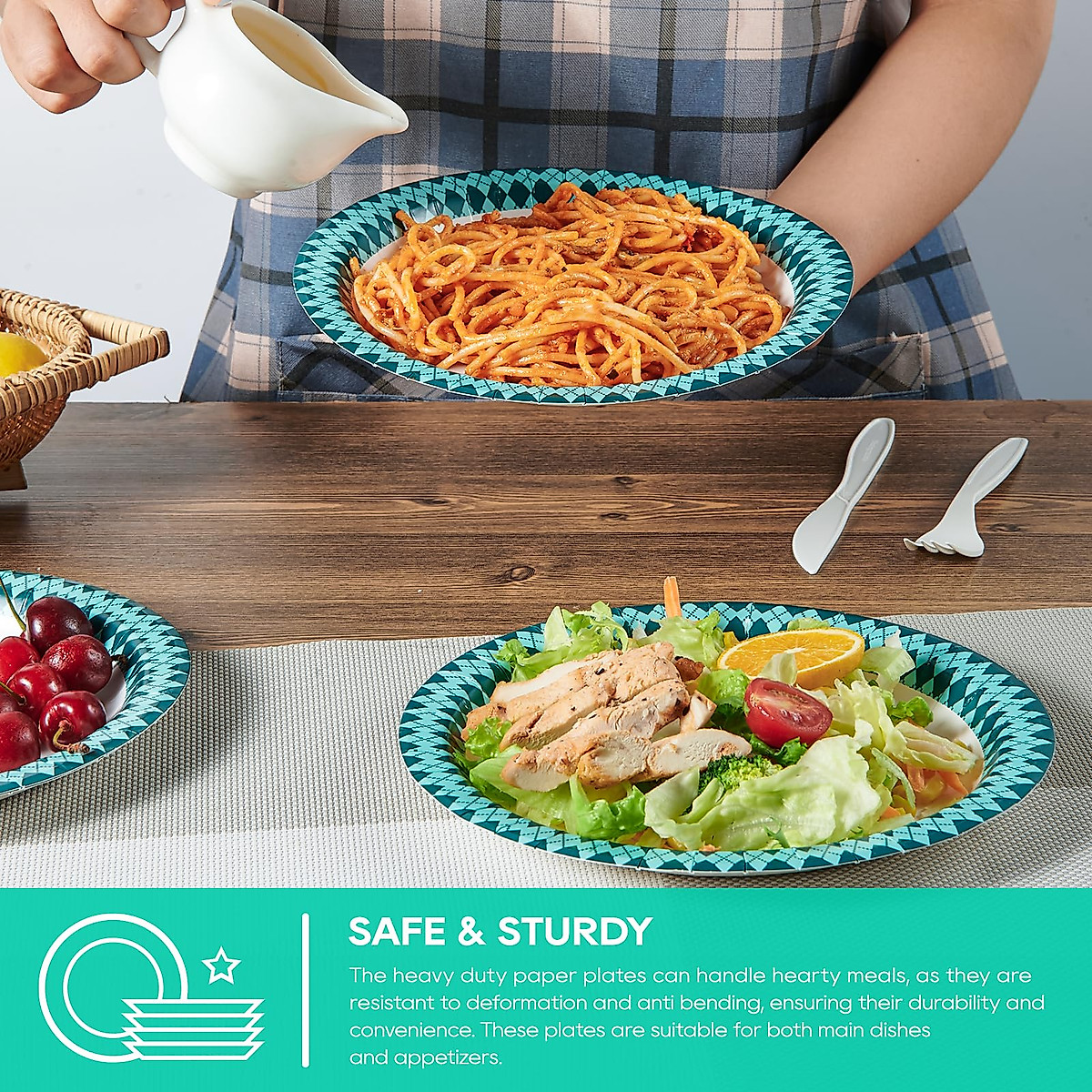 JOLLY PARTY Paper Plates Disposable, 360 Count 8.37 inch Dinner Paper Plates, Soak Proof Disposable Plates, Cut Proof Paper Plates for Everyday Use, Diamond Pattern Rim Design