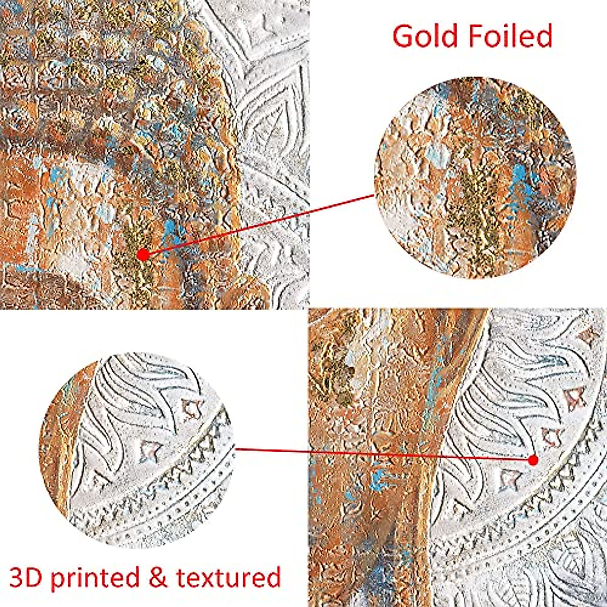 B BLINGBLING Gold Buddha Canvas Wall Art: 3D Mandala Flower Blossom Buddha Painting with Gold Foil Reproduction Print on Blue Canvas Wrapped and Ready for Hang 24"x32"