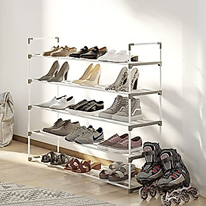 Home-Complete Shoe Rack – 5-Tier Shoe Organizer for Closet, Bathroom, Entryway – Shelf Holds 25 Pairs of Sneakers, Heels, and Boots (White)