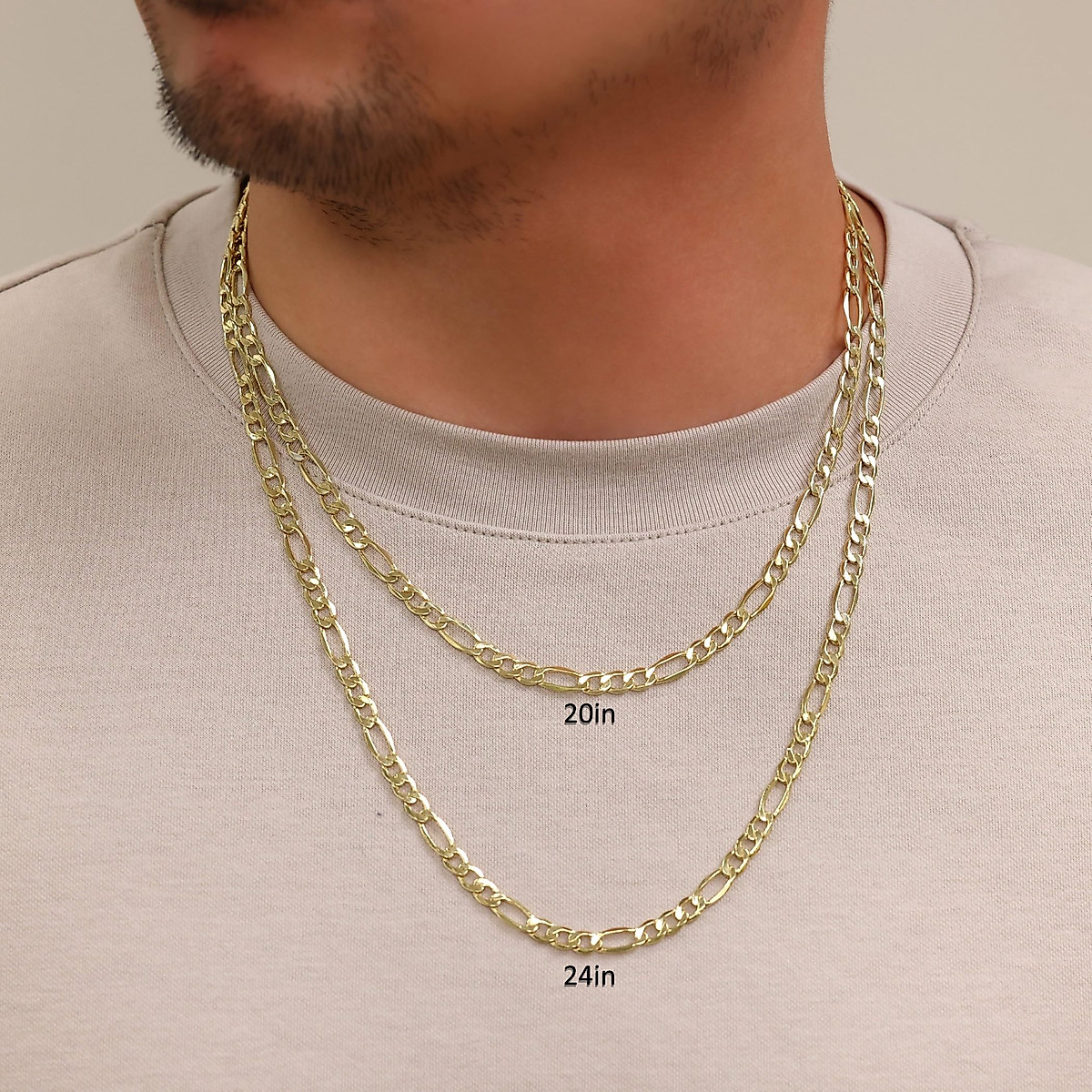 Nuragold 10k Yellow Gold 5.5mm Figaro Chain Link Pendant Necklace, Mens Womens Jewelry 16" 18" 20" 22" 24" 26" 28" 30"