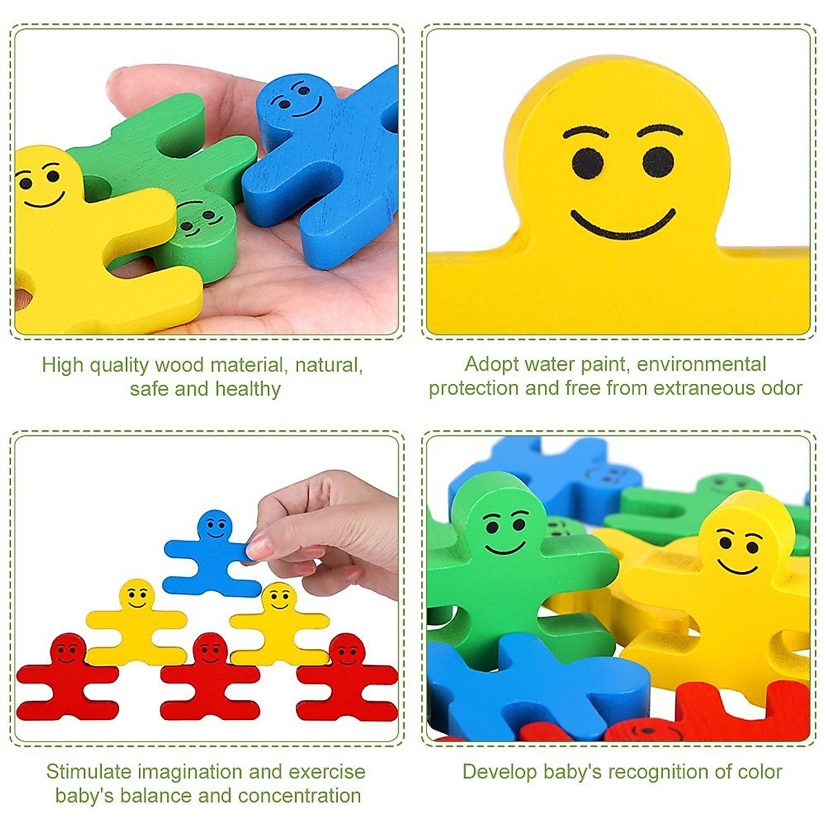 umbresen Wood Balance Building Blocks Stacking Games Toys for Kids Children Toddlers Preschool Boys and Girls Learning Educational Fine Motor Skill Toy 3D Wooden Assembled 4 Color,16 Pieces