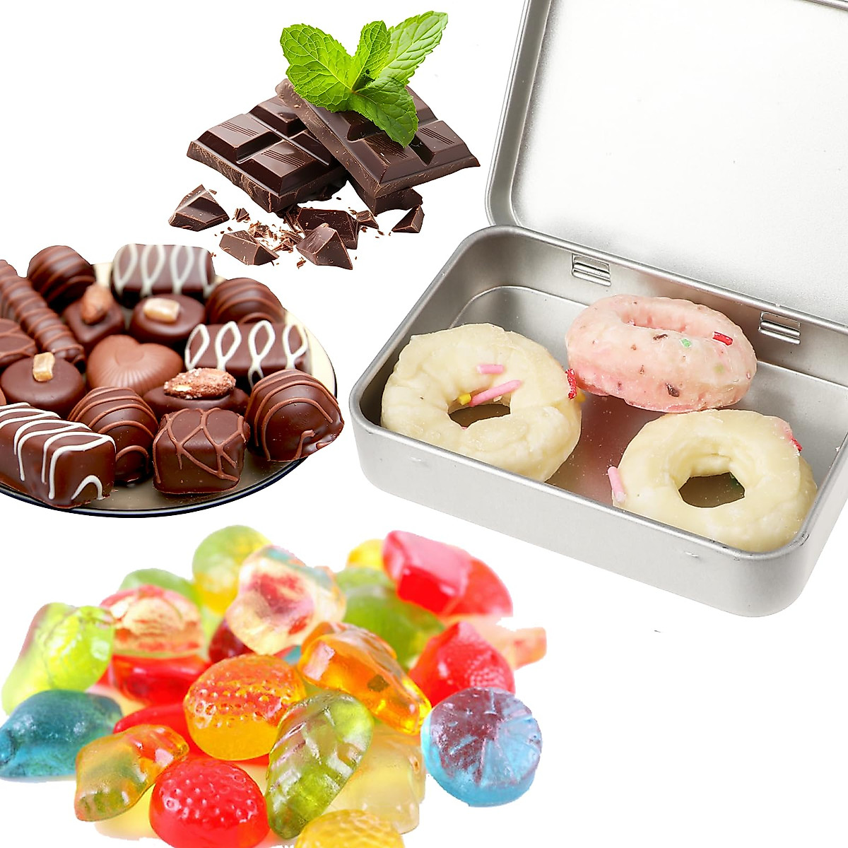 Tin Box with Lid, Small Metal Box Rectangular Hinged Lids Tin Empty Tins Box Containers Mini Cookie Tin Case Portable Metal Tins with Lids for Candies Soaps Earrings Jewelry Crafts Gifts, Silver