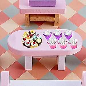 G0lden&Mang0 47Pcs Dollhouse Decor Set, 15Pcs Flower Pattern Mini Tea Cup 21Pcs Mixed Cake Ice Cream Jam Jar, 1Pc Miniature Tablecloth Furniture Toy for Kids Gift