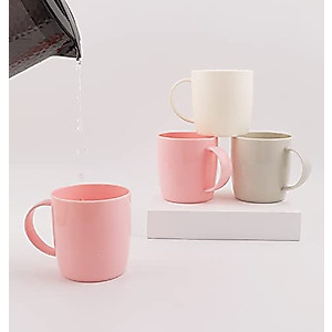 fulong Reusable Plastic Drinking Cup with Handle, BPA Free Microwave & Dishwasher Safe Food Grade PP 13 Ounce Coffee & Milk Mug Set of 5 (Pink)